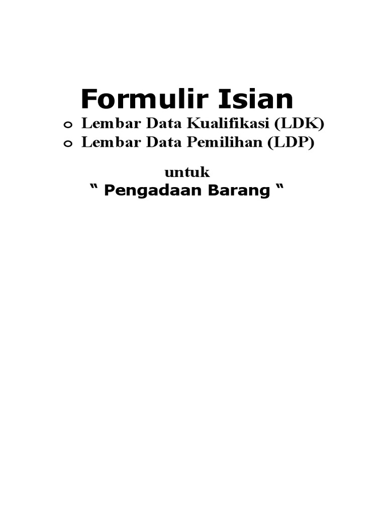 Formulir Isian (LDK & LDP) Pengadaan Barang | PDF