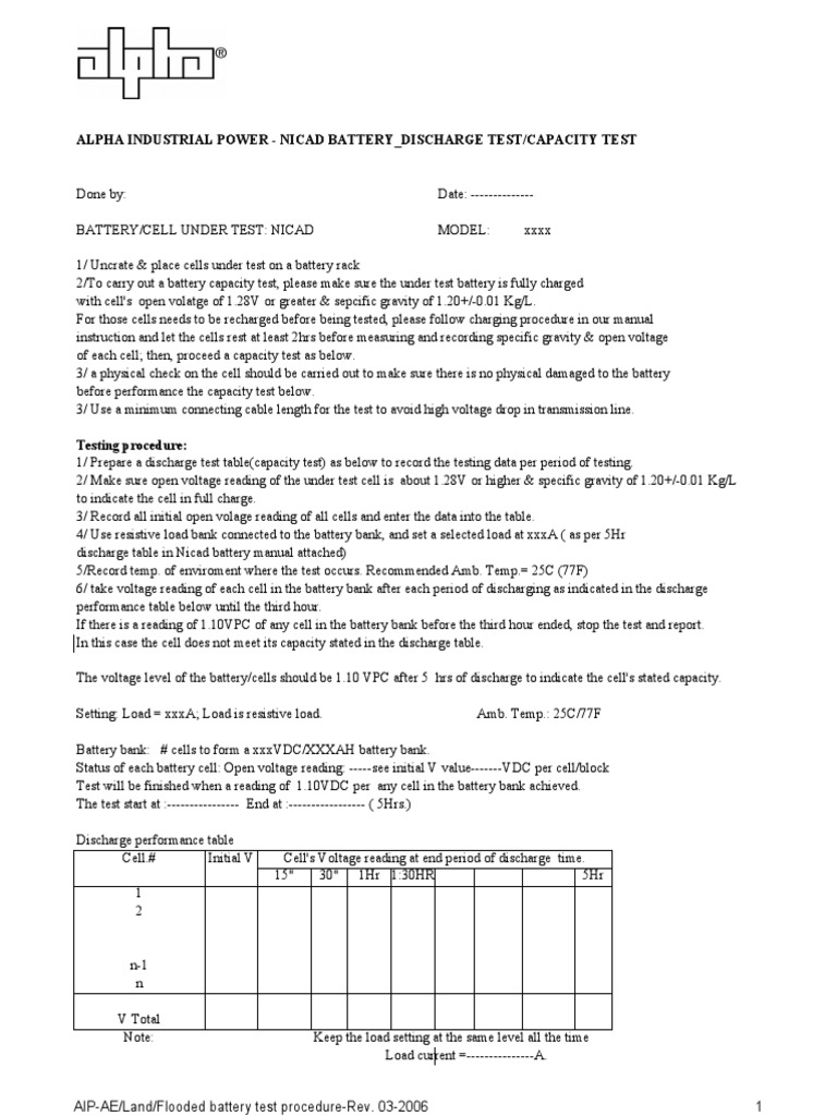 NICAD Battery - Discharge Test | PDF | Quantity | Physical Quantities
