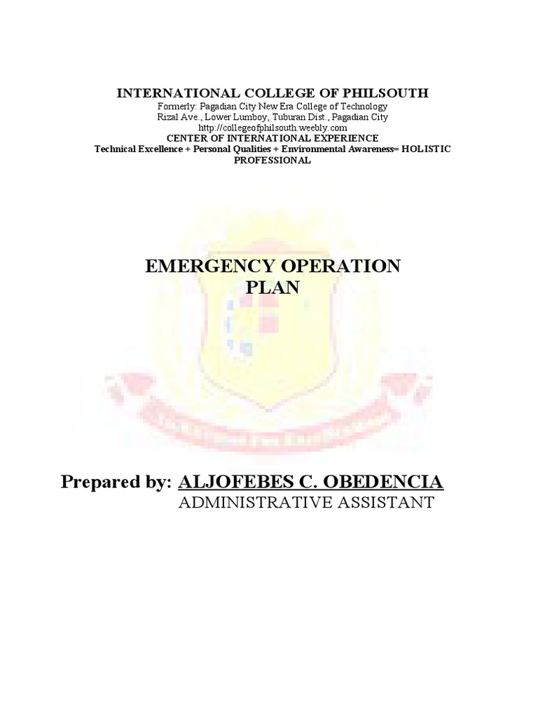 Emergency Operation Plan: International College of Philsouth | PDF ...