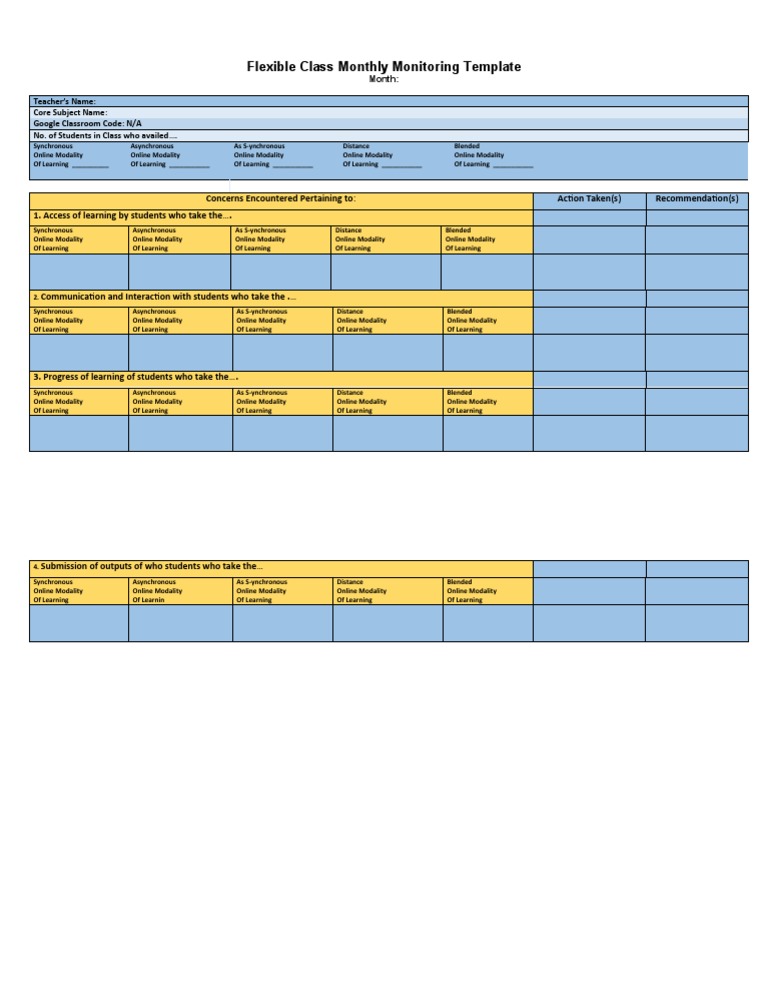 Flexible Class Monthly Monitoring Template | PDF