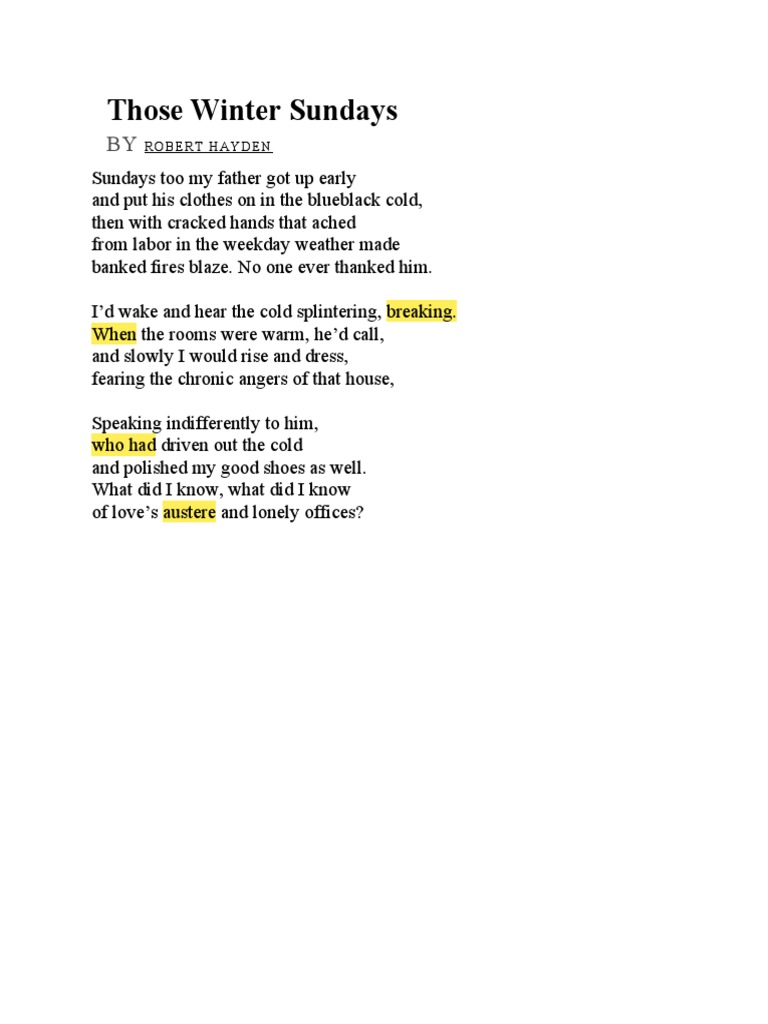 Those Winter Sundays | PDF