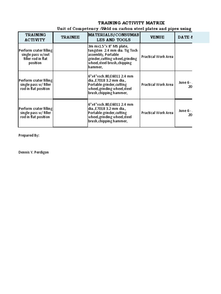 Training Activity Matrix | PDF
