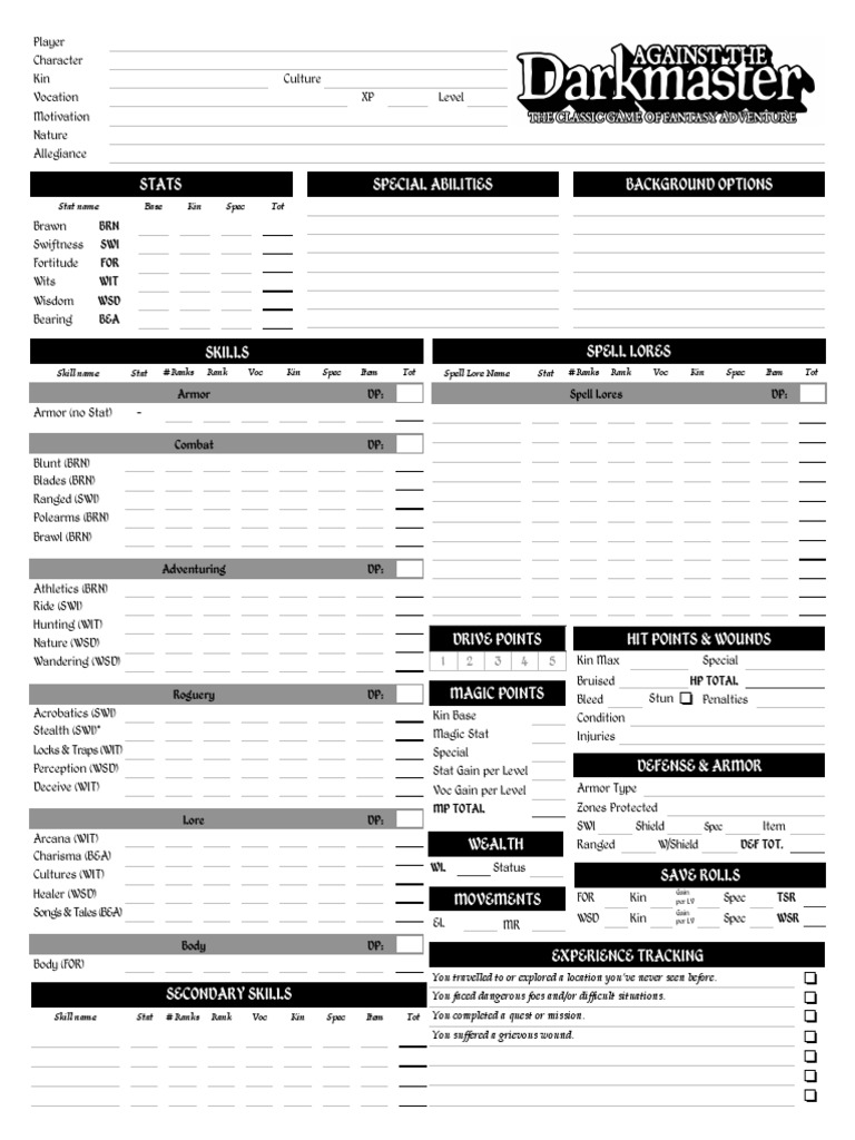 Stats Special Abilities Background Options: Stat Name Base Kin Spec Tot ...
