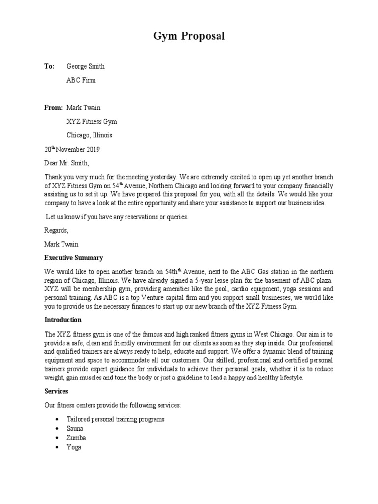 Gym Proposal Template | PDF | Physical Fitness | Business