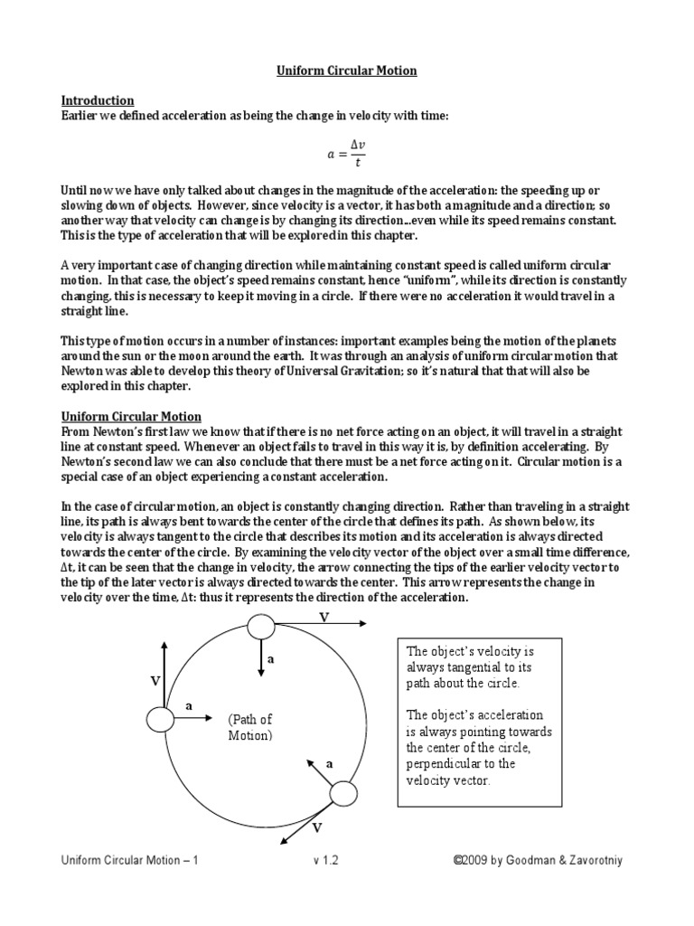 Uniform Circular Motion - 1 V 1.2 ©2009 by Goodman & Zavorotniy | PDF ...