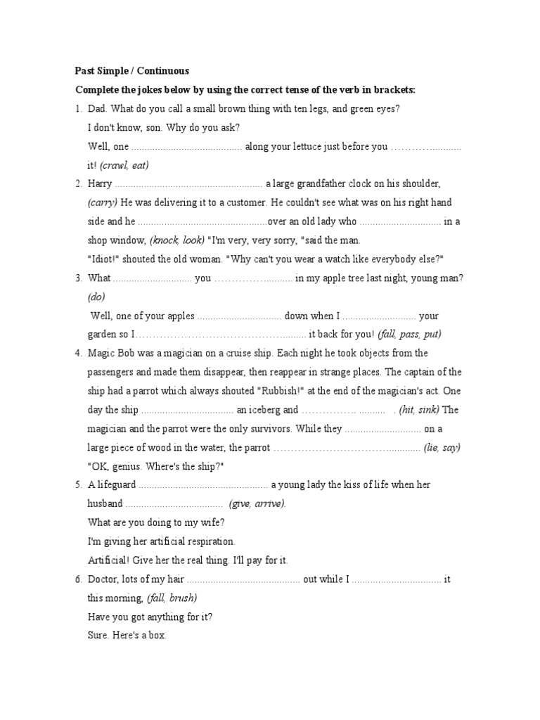 Past Simple vs Continuous Tenses in Jokes | PDF