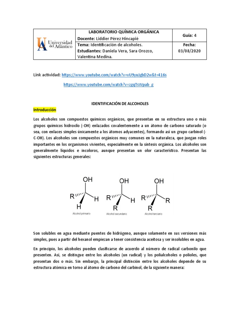 Laboratorio 4 - Identificacion de Alcoholes | PDF | Alcohol | Etanol