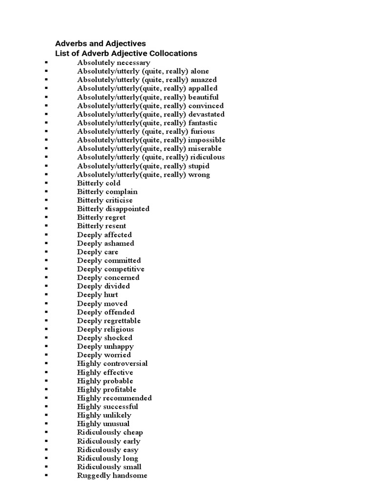 Adverb-Adjective Collocations Guide | PDF | Language Arts & Discipline