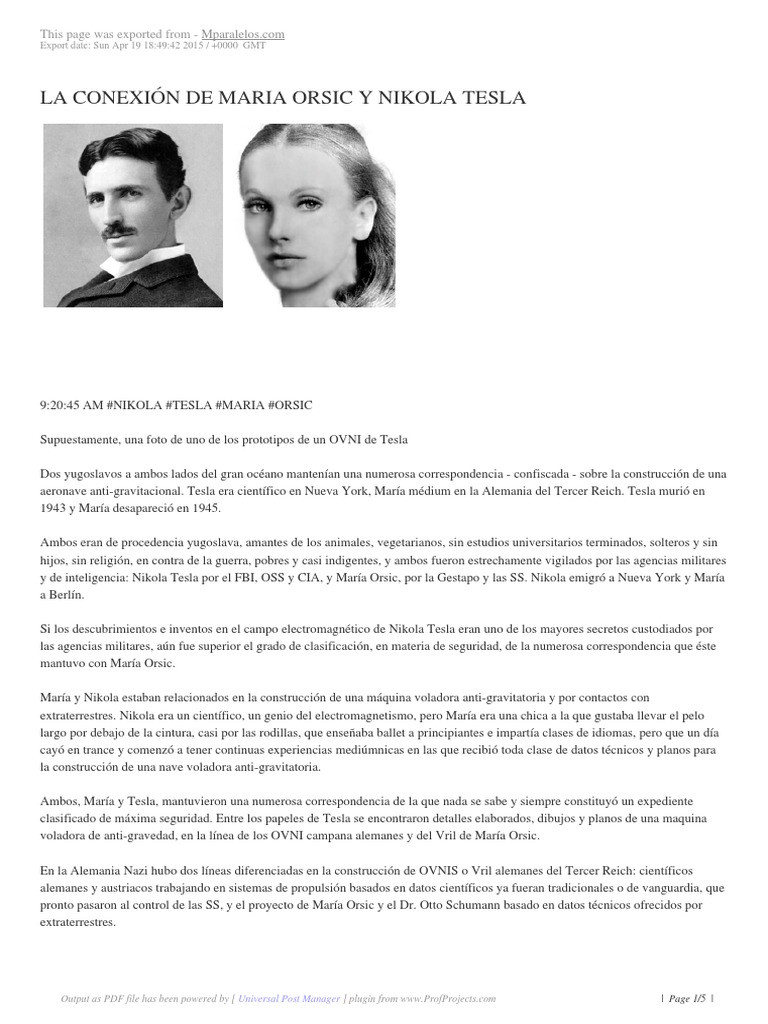 La Conexión de Maria Orsic y Nikola Tesla | PDF | Nikola Tesla | Objeto ...