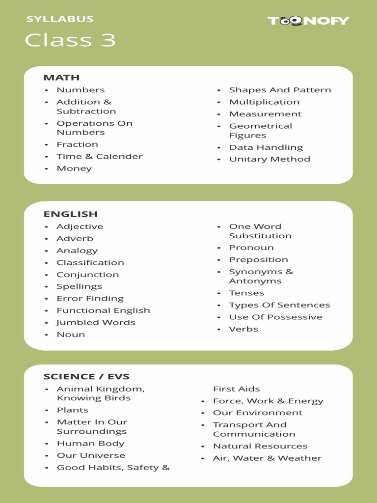 Toonofy Syllabus For Class 3, Grade 3 | PDF