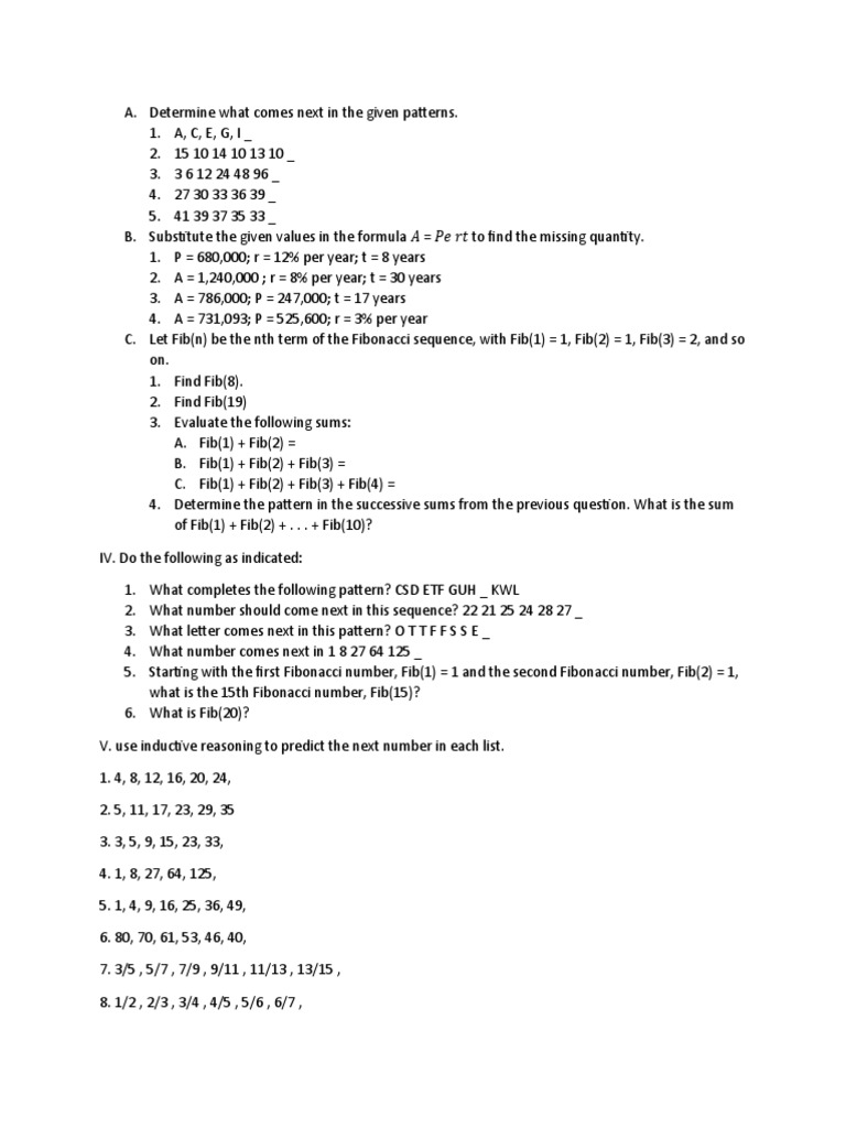 Determine What Comes Next in The Given Patterns | Download Free PDF ...