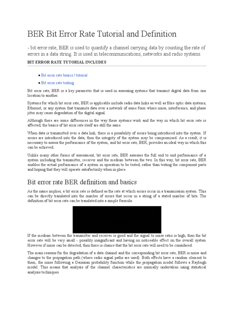 BER Bit Error Rate Tutorial and Definition | PDF | Radio | Transmitter