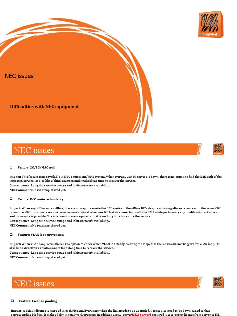 NEC Equipment Operational Challenges | PDF | Computer Network ...