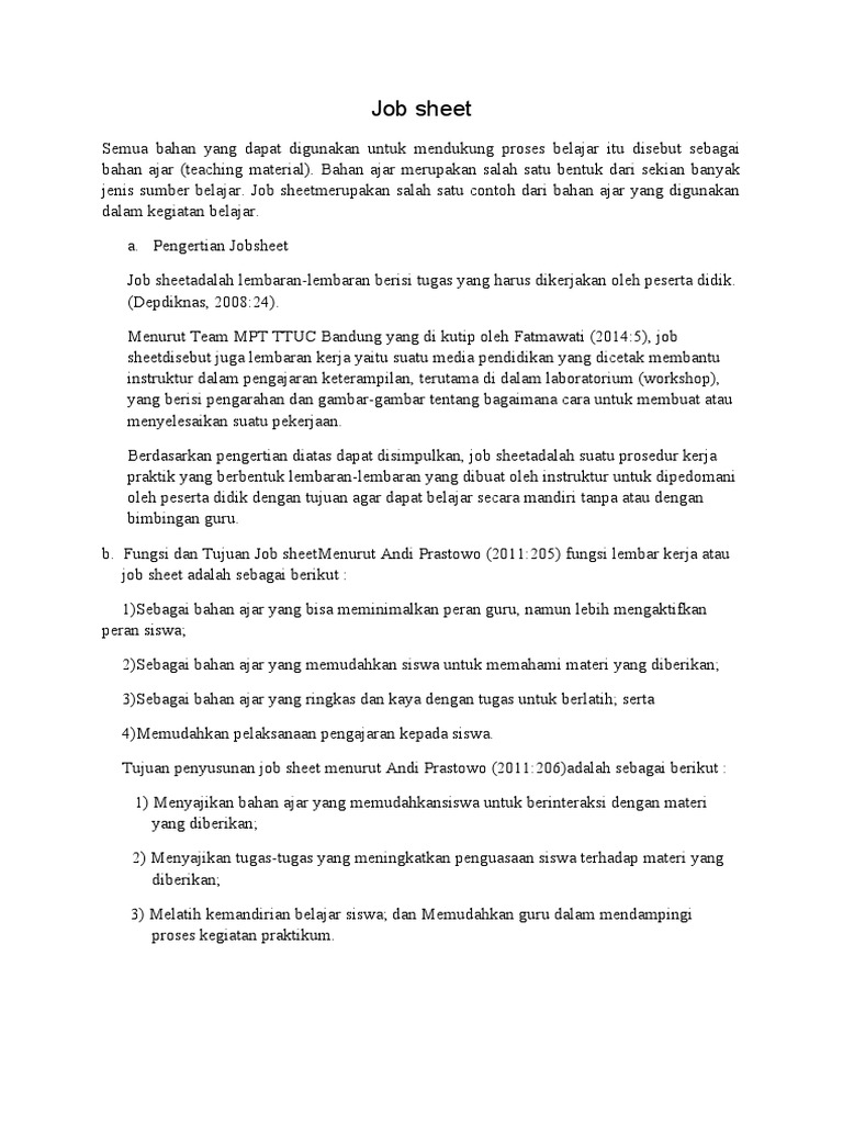 Panduan Pembuatan Job Sheet SMK | PDF