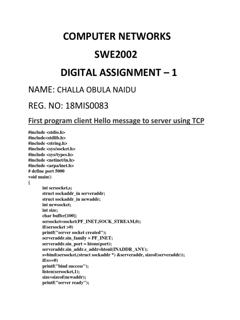 Computer Networks SWE2002 Digital Assignment - 1: Name: REG. NO: 18MIS0083 | PDF | Port ...