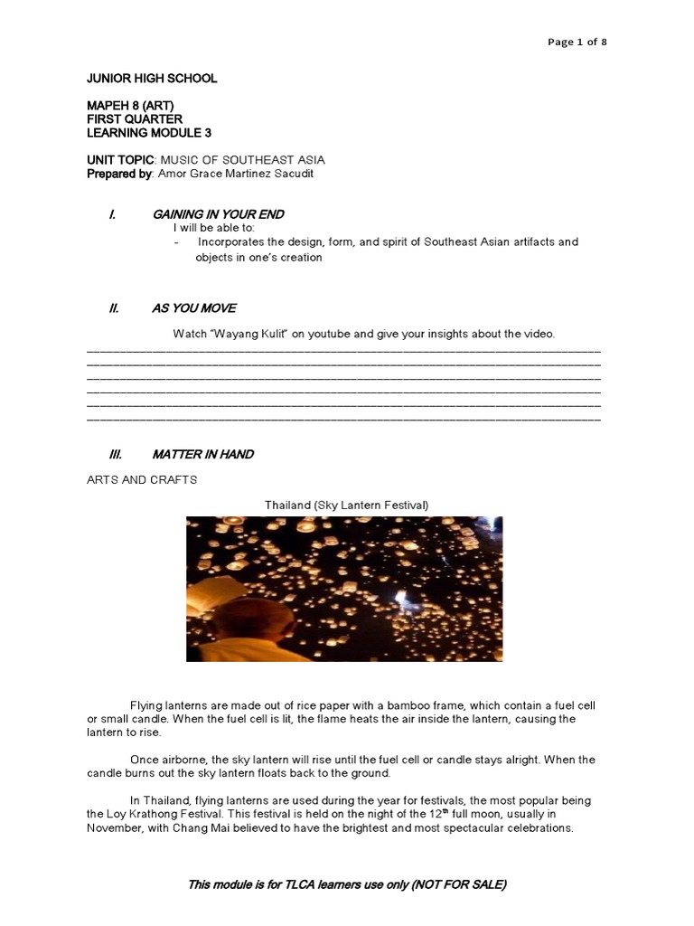 GRADE 8 ARTS Module 3 | PDF