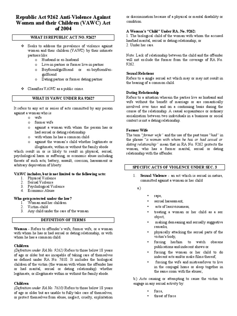 RA 9262 REPORT HANDOUT (Subject To Edits) | PDF | Psychological Abuse ...