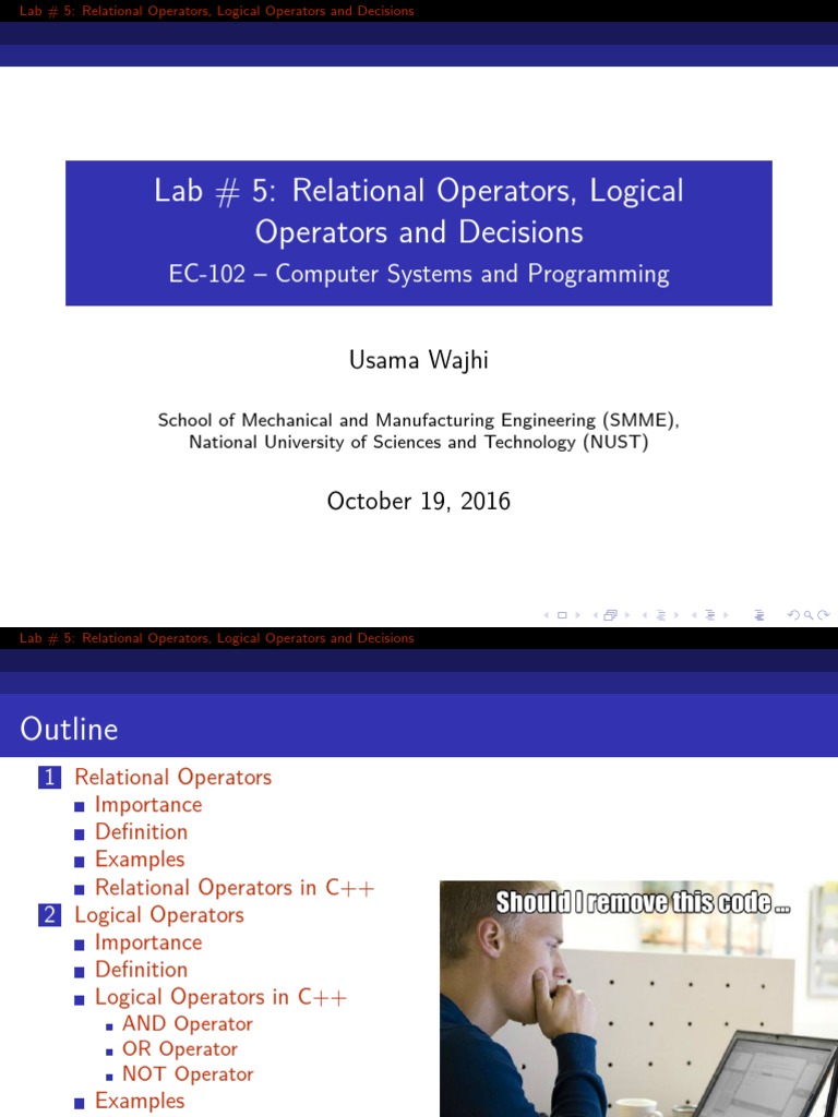 Lab # 5: Relational Operators, Logical Operators and Decisions | PDF | Control Flow | C++