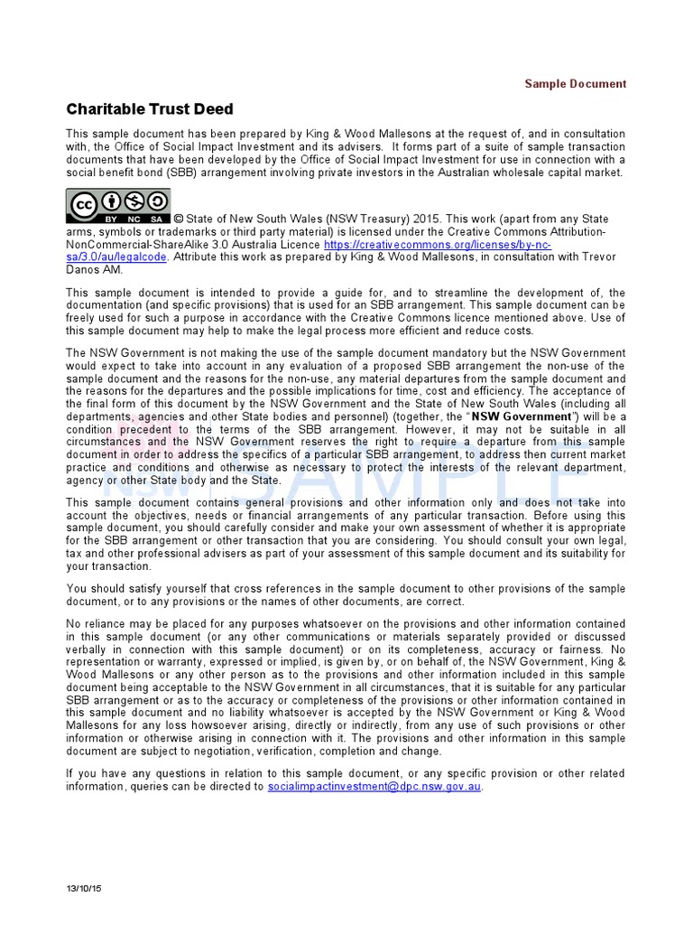 Charitable Trust Deed: Sa/3.0/au/legalcode | PDF | Trust Law | Trustee