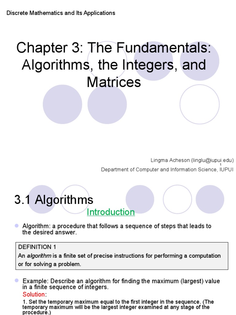 Chapter 3: The Fundamentals: Algorithms, The Integers, and Matrices | PDF | Matrix (Mathematics ...
