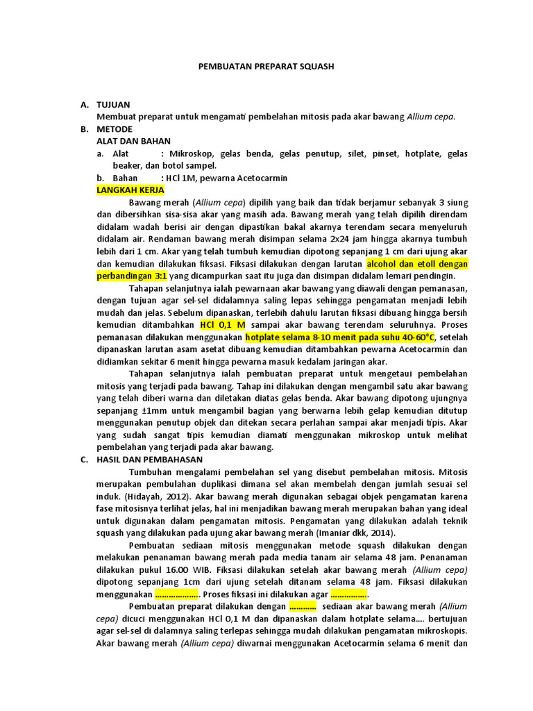 Laporan Pembuatan Preparat Squash | PDF | Griya & Taman