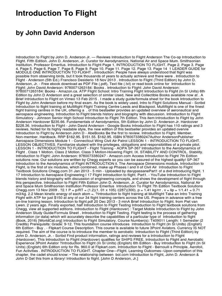 Introduction To Flight: by John David Anderson | PDF | Books | Media