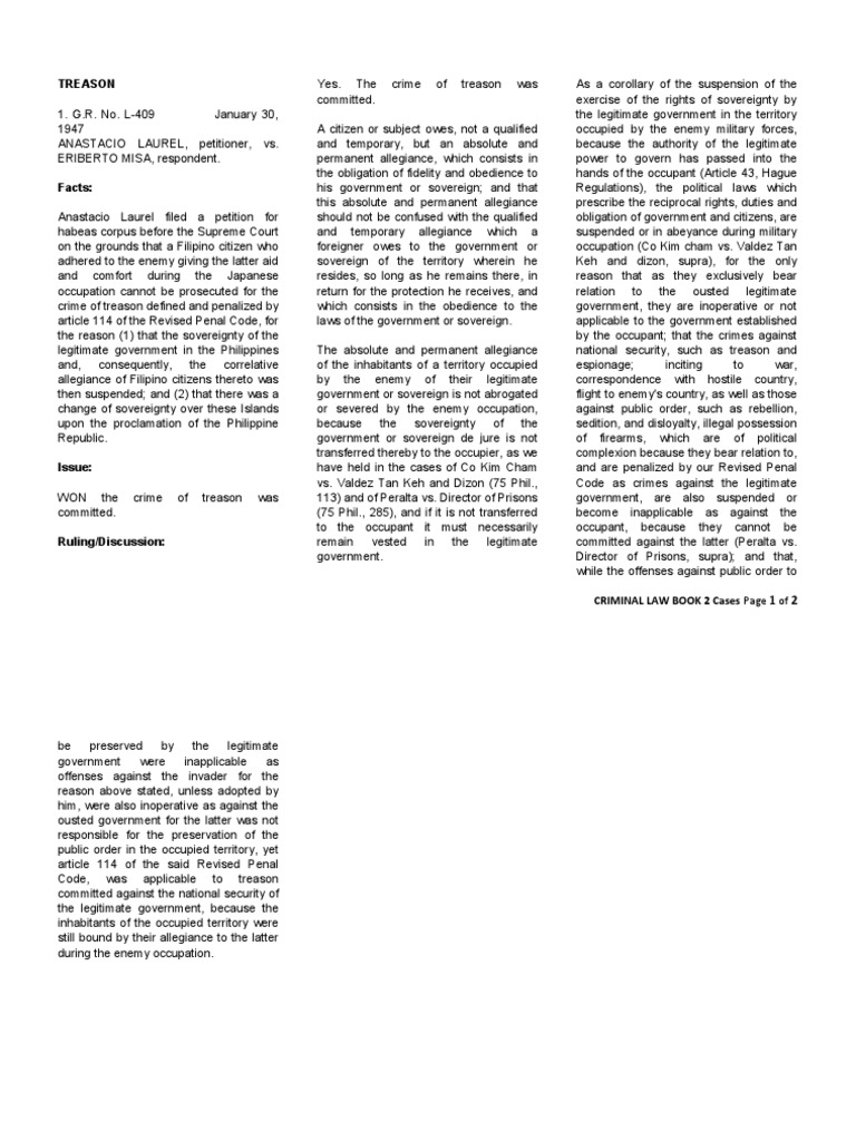 Criminal Law Book 2 Cases | Download Free PDF | Treason | Allegiance