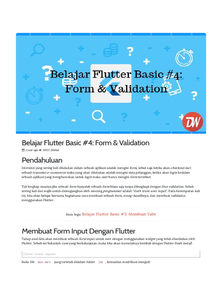Belajar Flutter Basic #4 - Form & Validation | PDF Belajar Flutter Basic #4 - Form & Validation | PDF