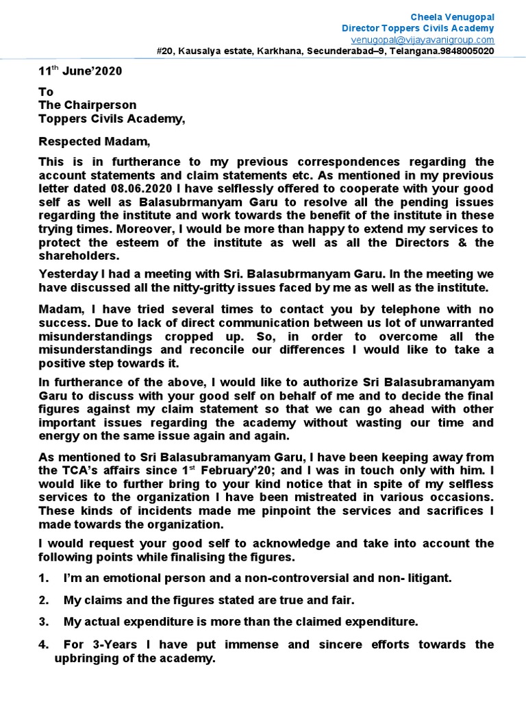 TCA Covering Letter Dated 11..06.20 | PDF