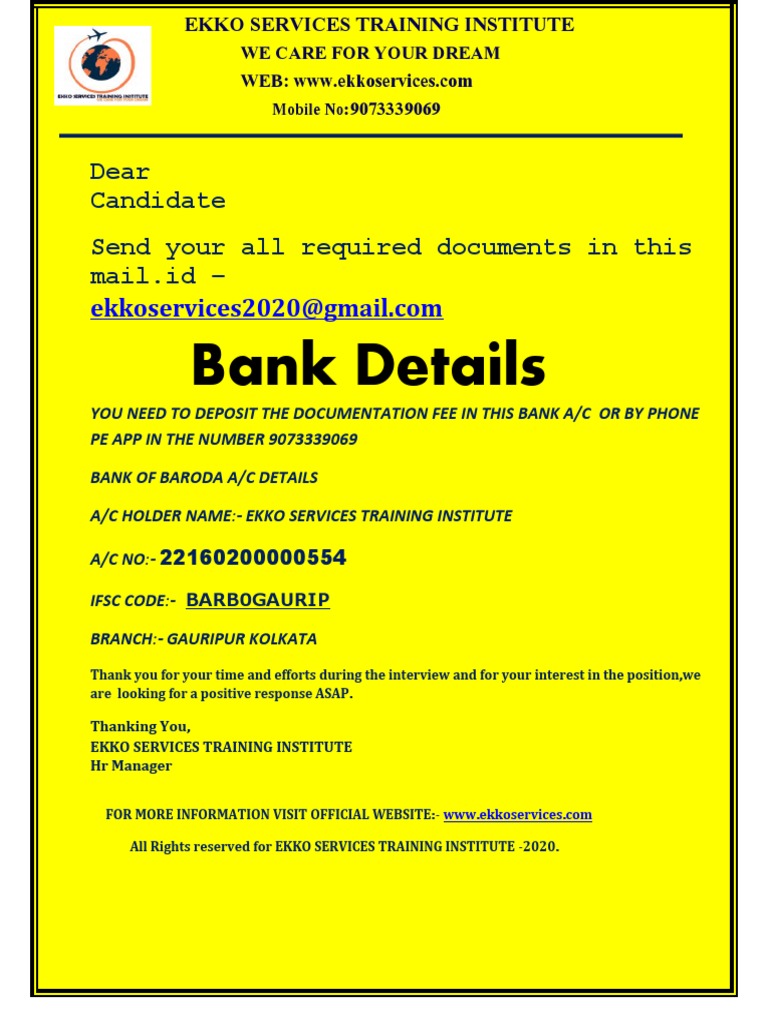 Sending Bank Details to Ekko Services | PDF | Career & Growth | Finance ...
