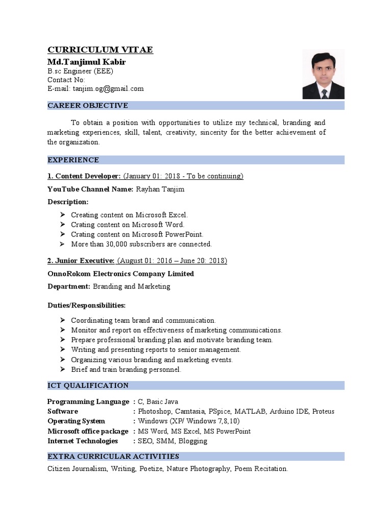 CV of MD - Tanjimul Kabir | PDF | Computing | Software