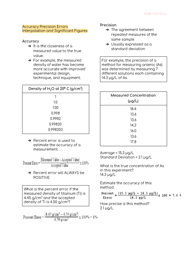 Accuracy Precision Errors Interpolation And Significant Figures Pdf 3674