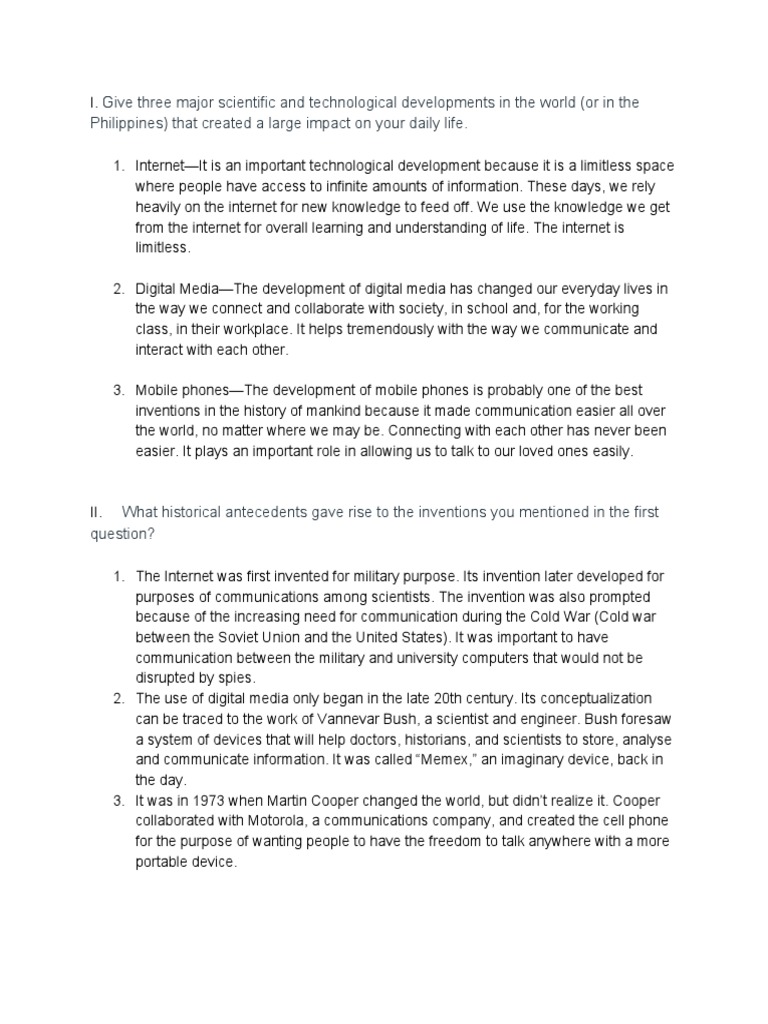 Give Three Major Scientific and Technological Developments in The World ...