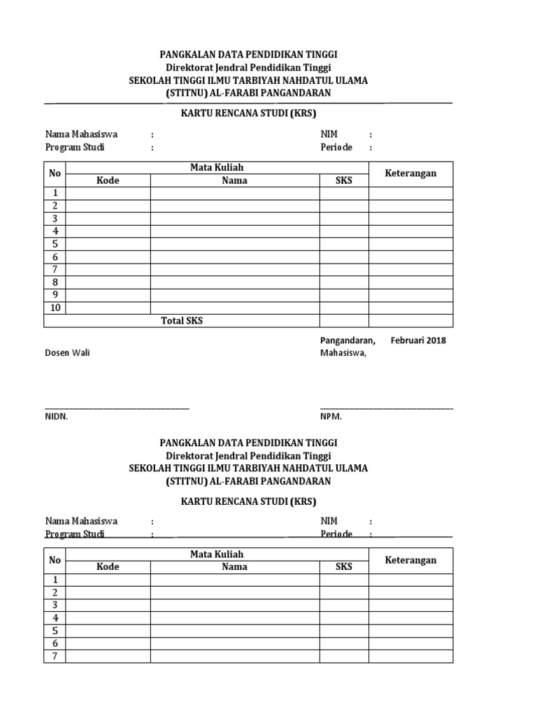 Blangko KRS Dan KHS | PDF