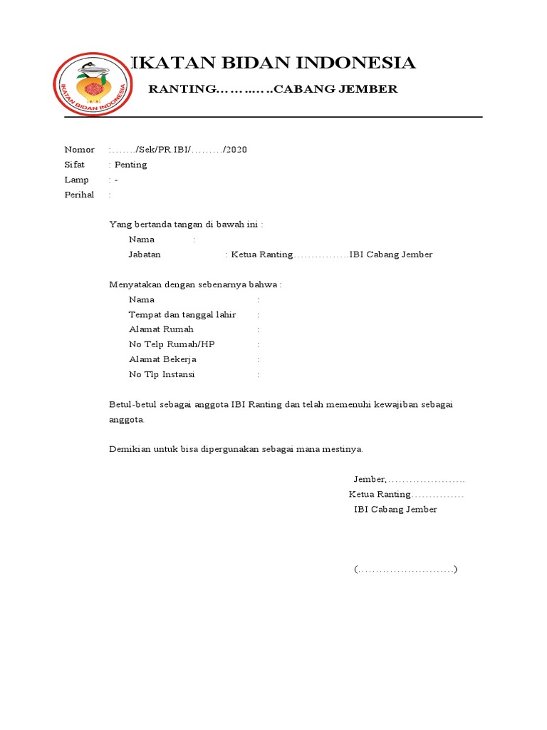 Surat Rekom Ketua Ibi Ranting | PDF