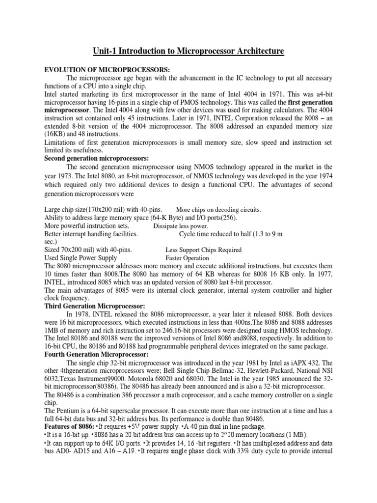 Unit-1 Introduction To Microprocessor Architecture PDF | PDF | Central ...