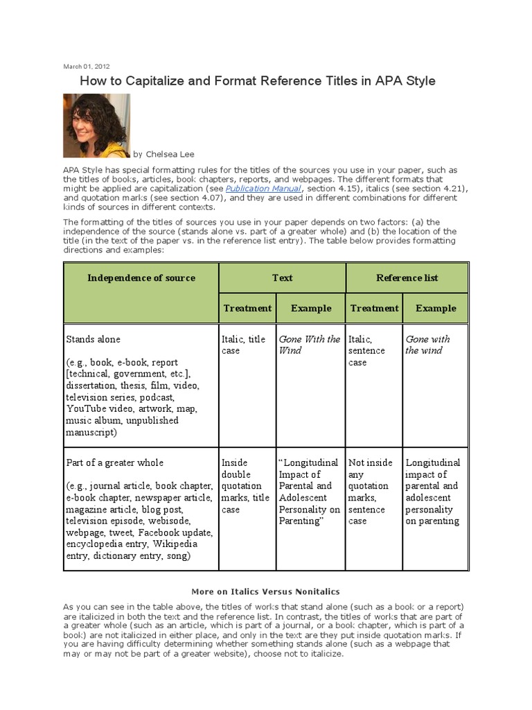 Referencing - How To Capitalize and Format Reference Titles in APA ...