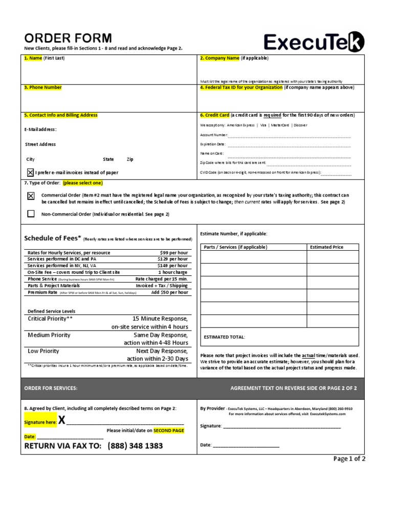 Order Form 2 0 | PDF | Indemnity | Credit Card