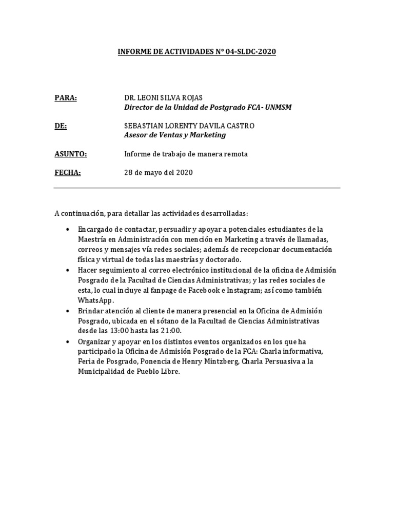Modelo Informe de Actividades | PDF
