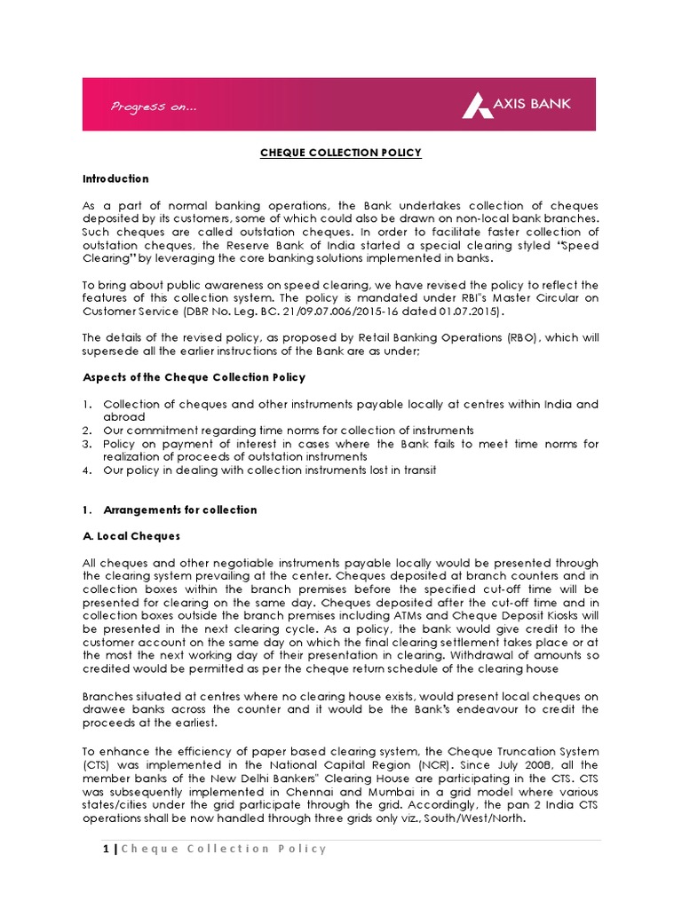 Cheque Collection Policy Revised | PDF | Cheque | Clearing (Finance)