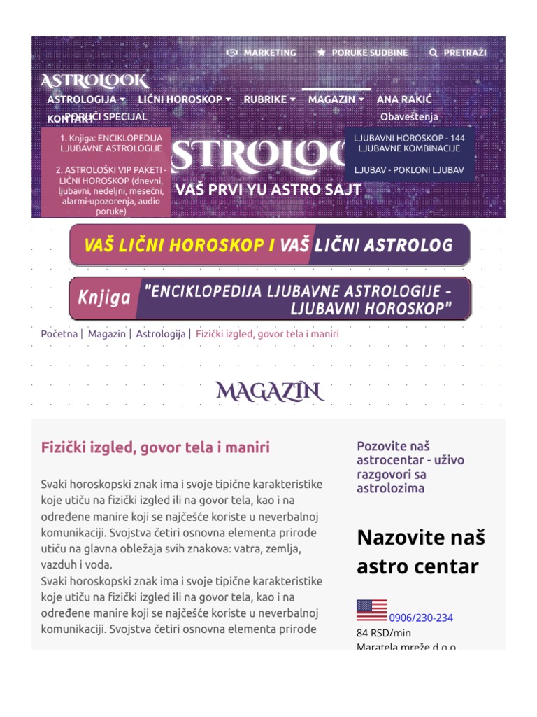 Fizički Izgled, Govor Tela I Maniri - Astrolook | PDF