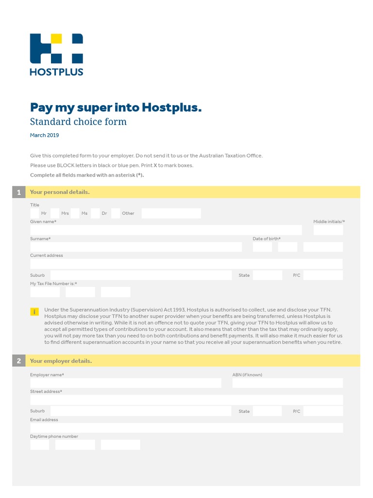 Pay My Super Into Hostplus.: Standard Choice Form | PDF | Public ...