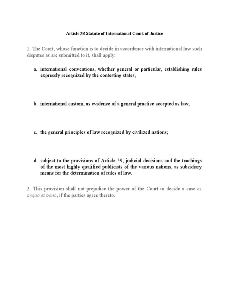 ICJ Article 38: Legal Framework Explained | PDF