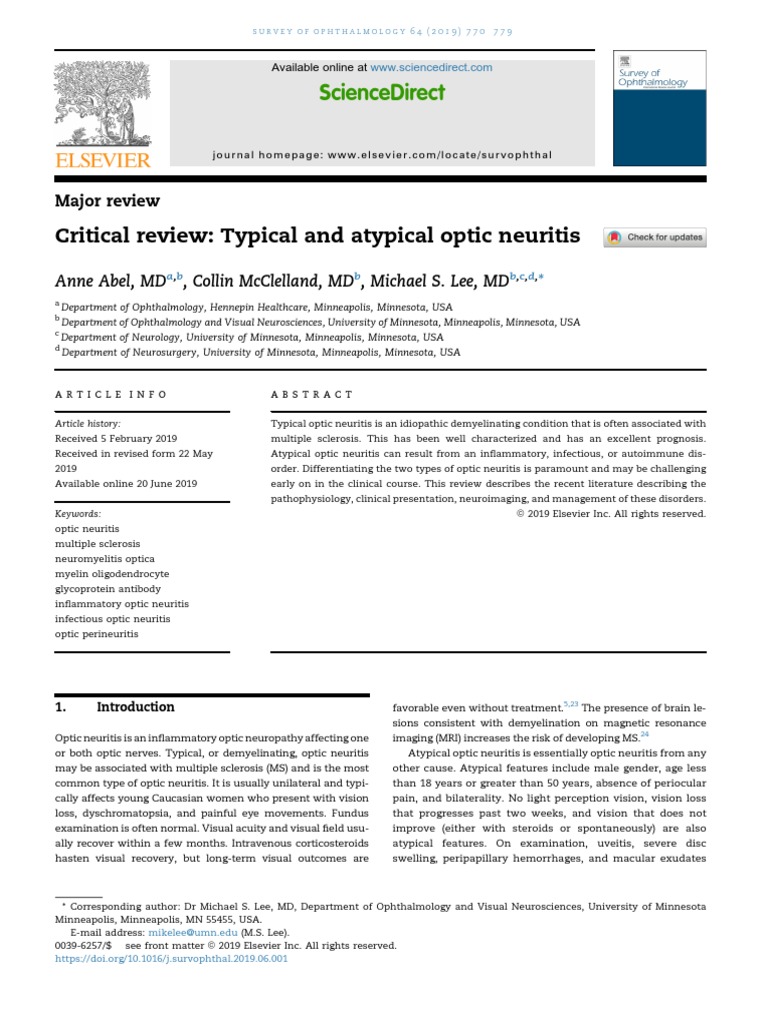 Typical, Atypical Optic Neuritis | PDF | Multiple Sclerosis ...