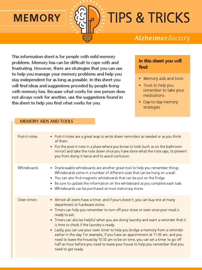 Memory Tips and Tricks | PDF | Tablet (Pharmacy) | Dementia