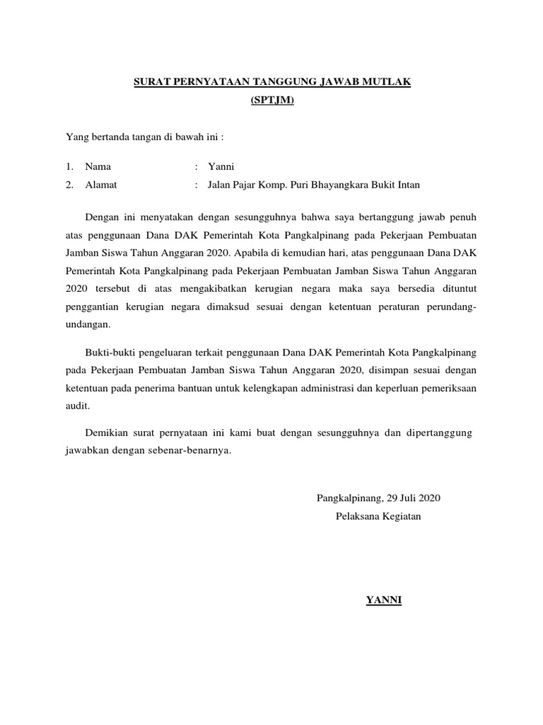 SPTJM & Surat Permohonan Pencairan Termin-2 | PDF