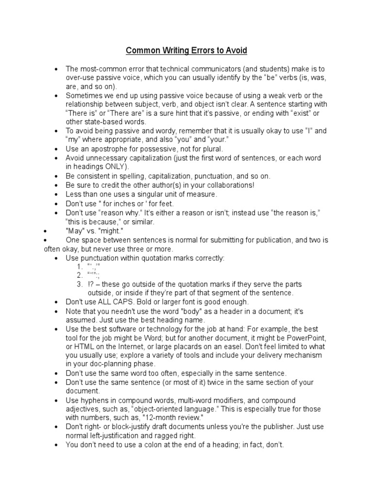 Common Writing Errors To Avoid | PDF | Punctuation | Verb