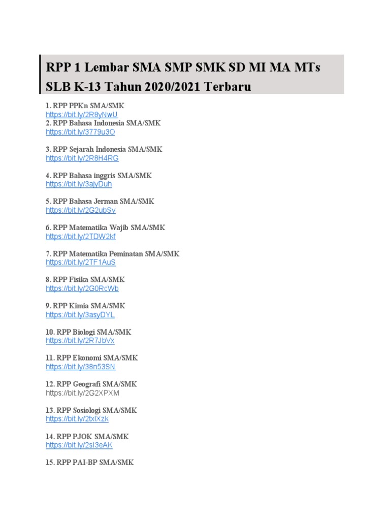 Comprehensive Collection of Lesson Plan Documents (RPP) for Elementary ...