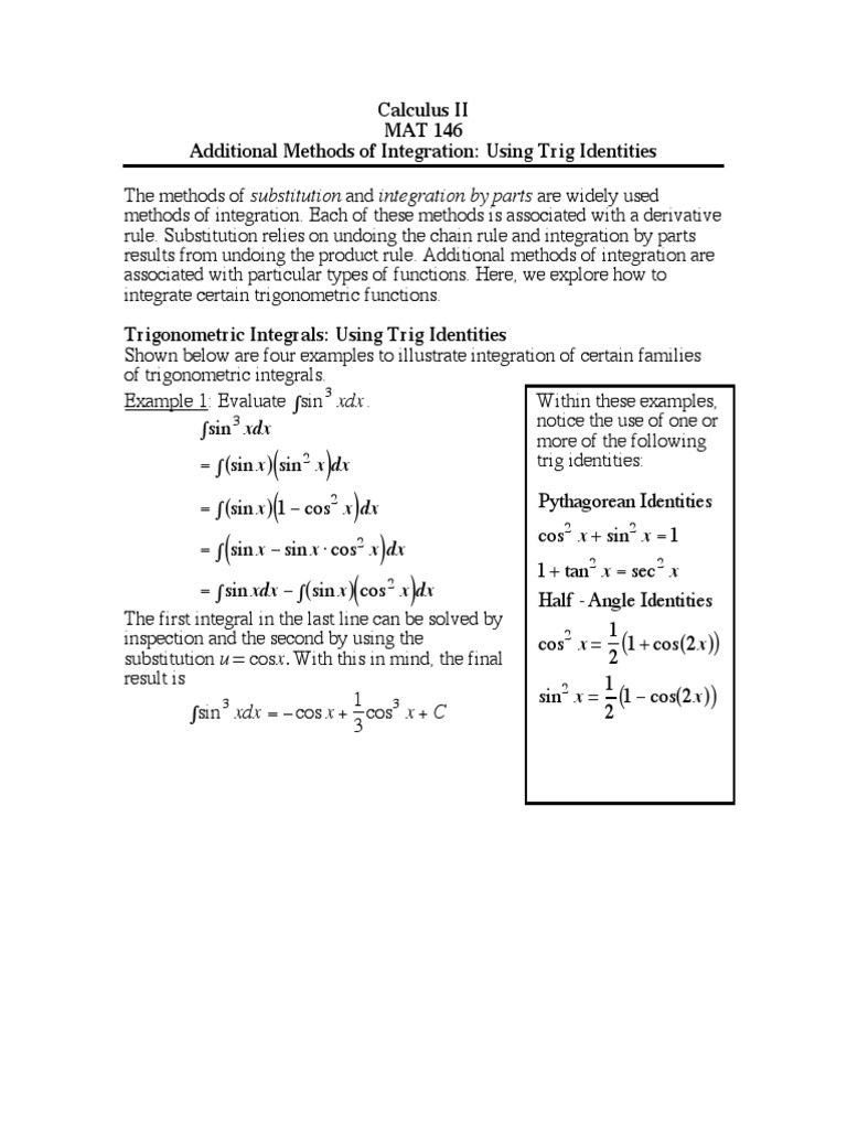 A Guide to Integrating Trigonometric Functions Using Trigonometric ...