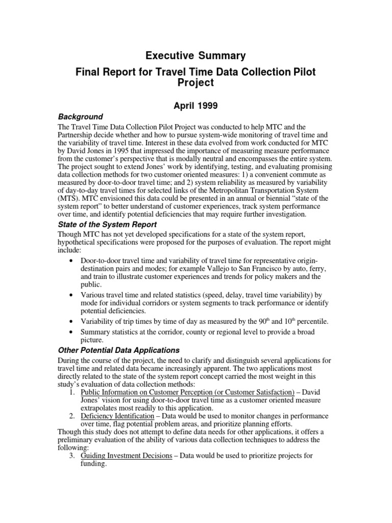 Final Report For Travel Time Data Collection | PDF | Survey Methodology ...